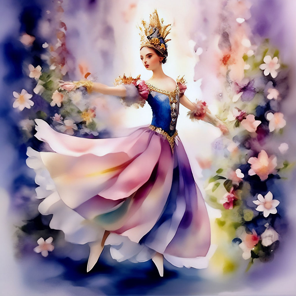"Nutcracker waltz of flowers,watercolor" — image created in Shedevrum