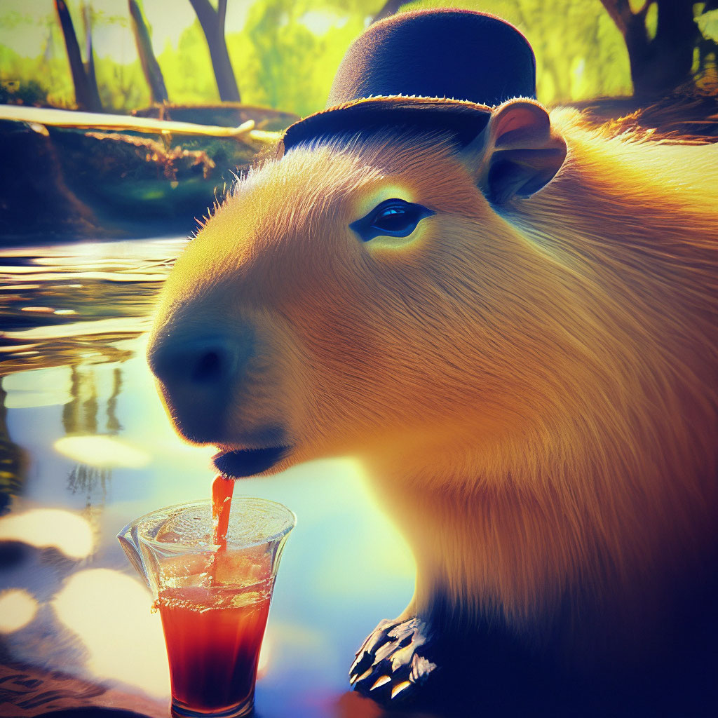 "Drinking capybara" — image created in Shedevrum