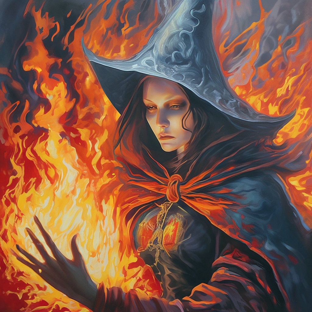 "Acid illustration, inquisition, witch, fire, detailing, grotesque ...
