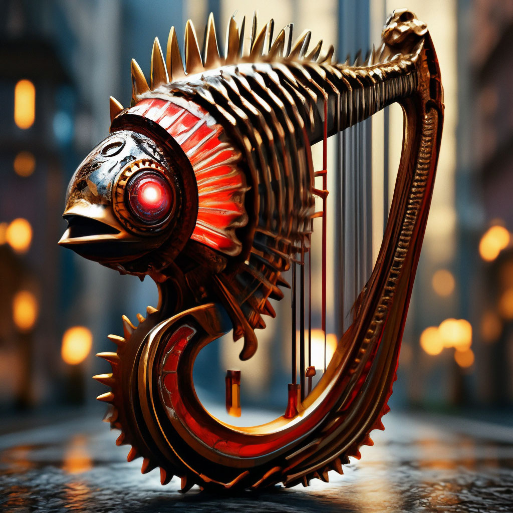 "Fish-musical instrument, harp" — image created in Shedevrum