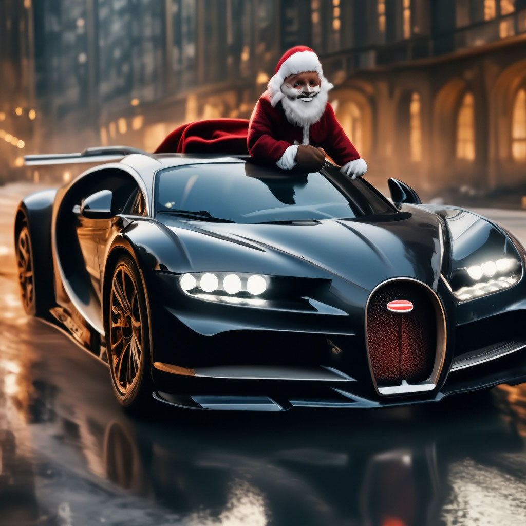 "Santa Claus drifts on Bugatti Chiron" — image created in Shedevrum