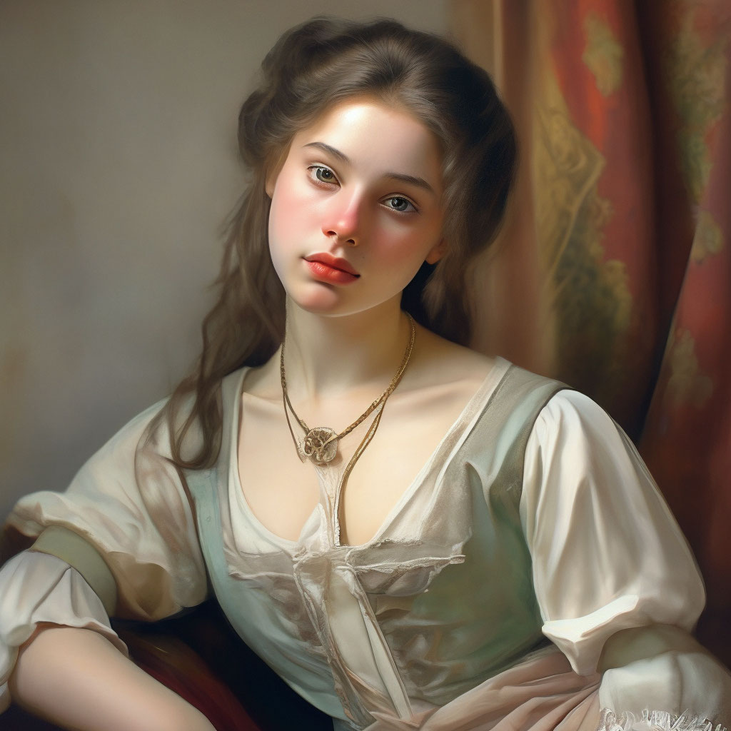 "Portrait of a young lady, pallor, languid look, realistic, antique ...