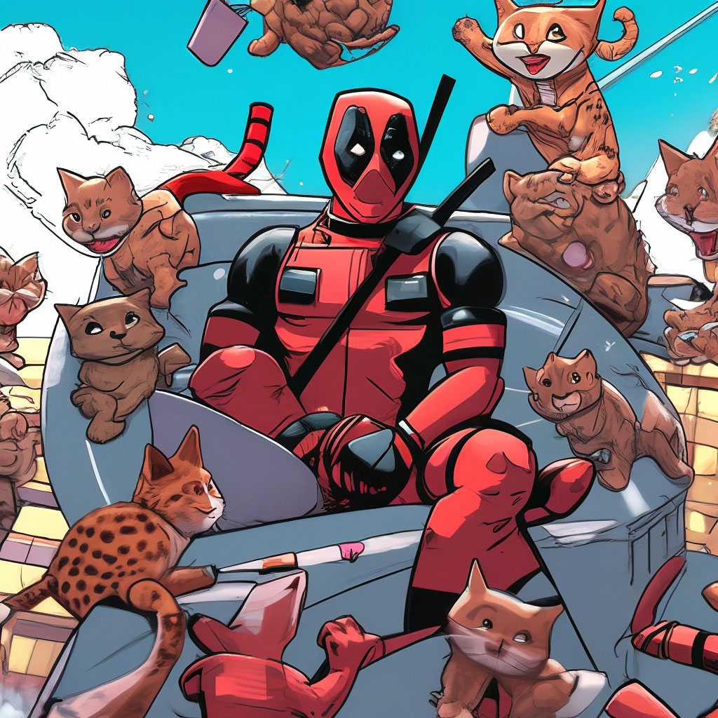 "Deadpool is plastered on all sides with different cats trying to ...
