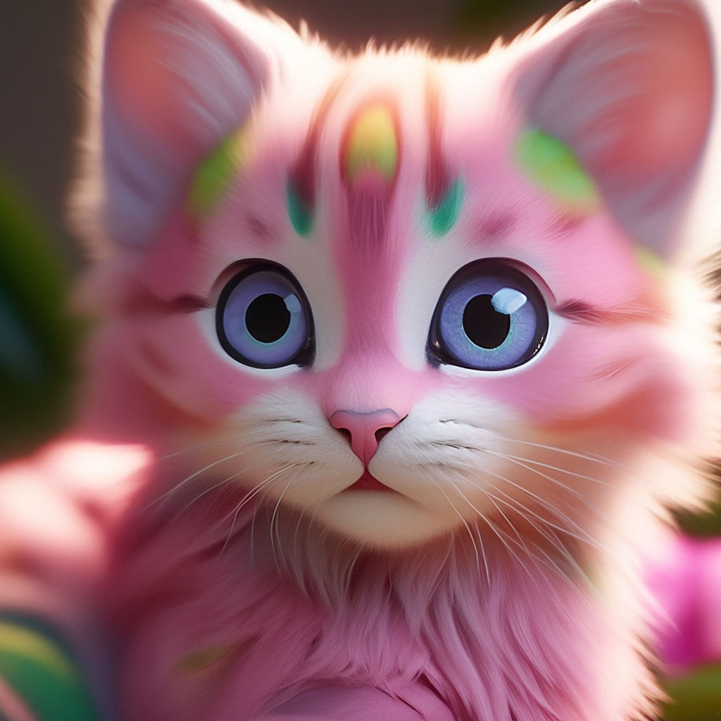 "CGI, cute multicolored pistachio-pink cat, hyper-detailed six, big ...
