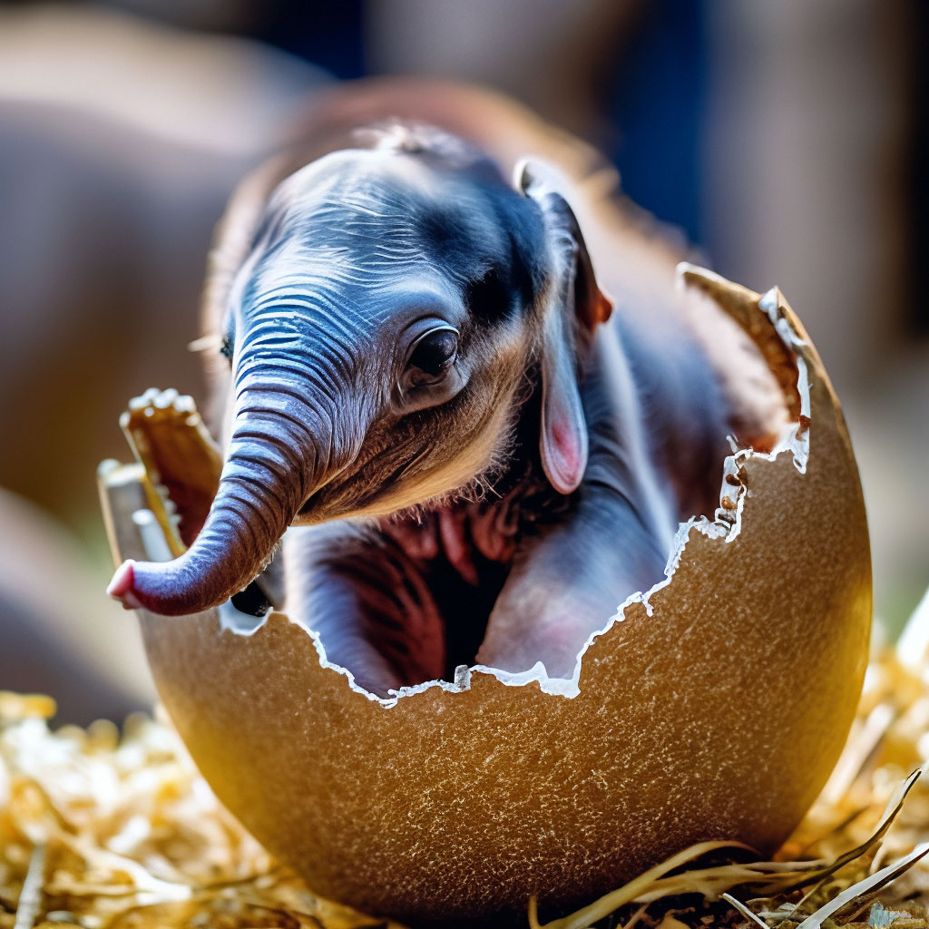 "The baby elephant hatched from an egg" — image created in Shedevrum