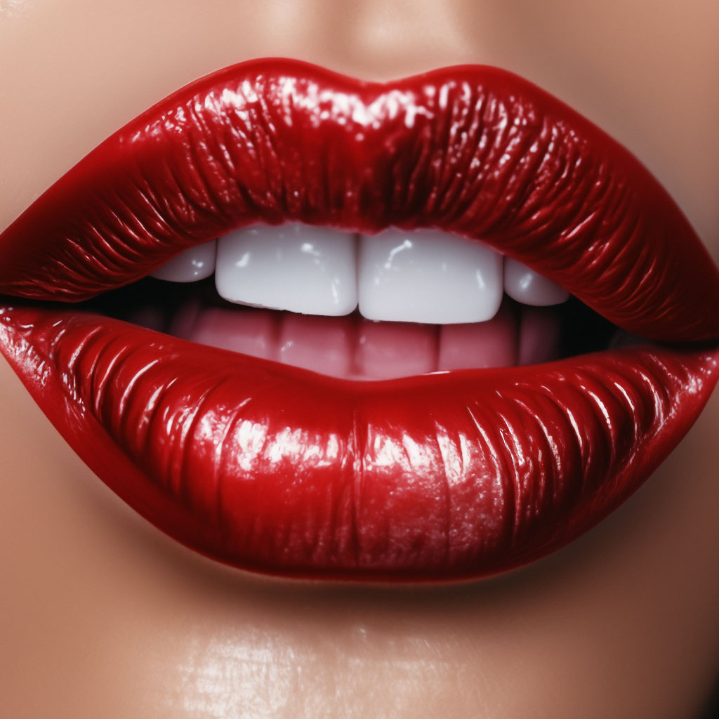 "Pencil drawing, wet lips, mouth opens, red lipstick, close-up, tanned ...