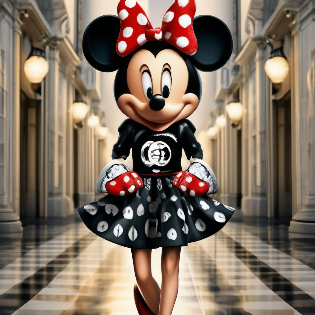 "Minnie mouse, chanel shirt, chanel skirt, heels , glamorous makeup ...