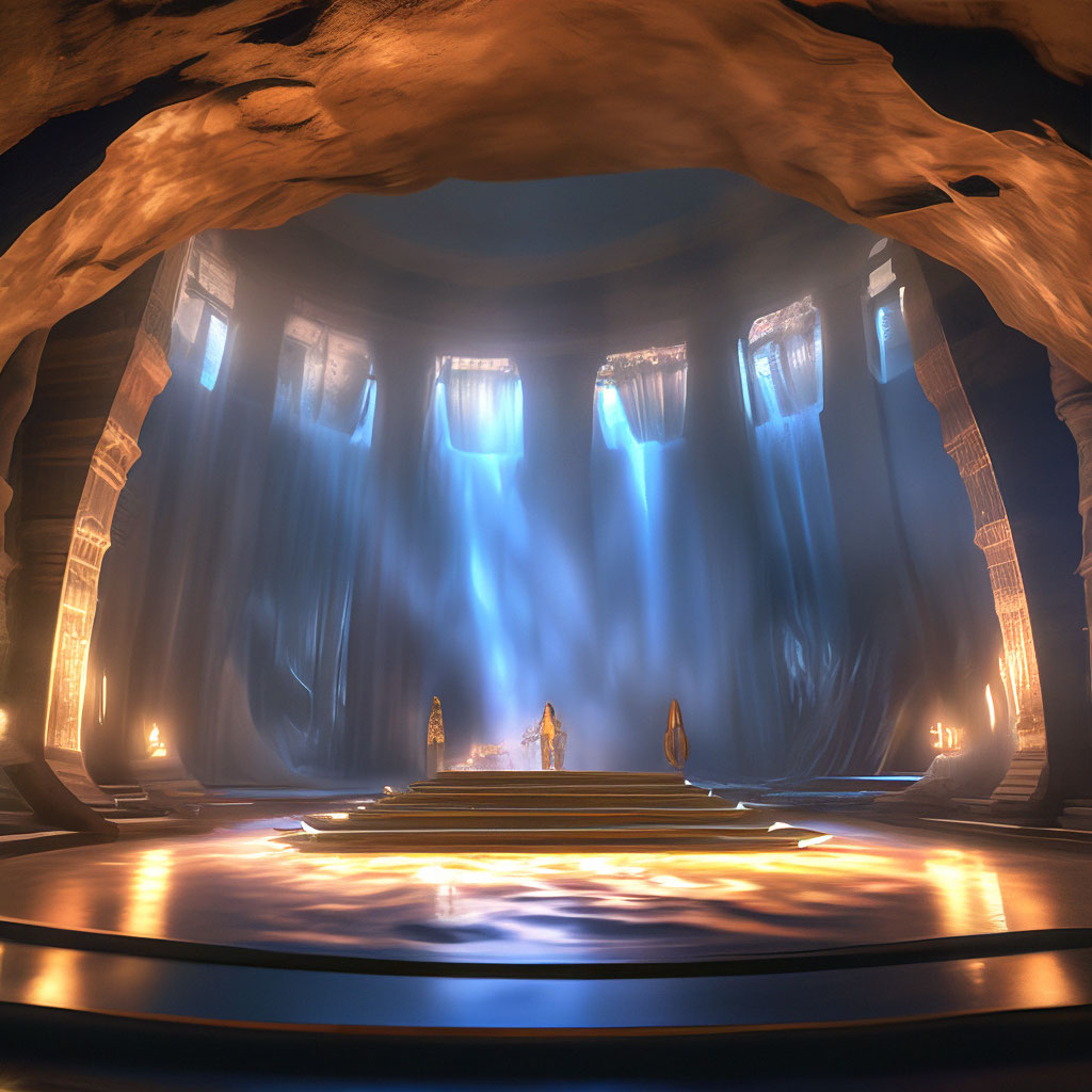 "Stage for performances in the middle of the cave high arch chairs near ...