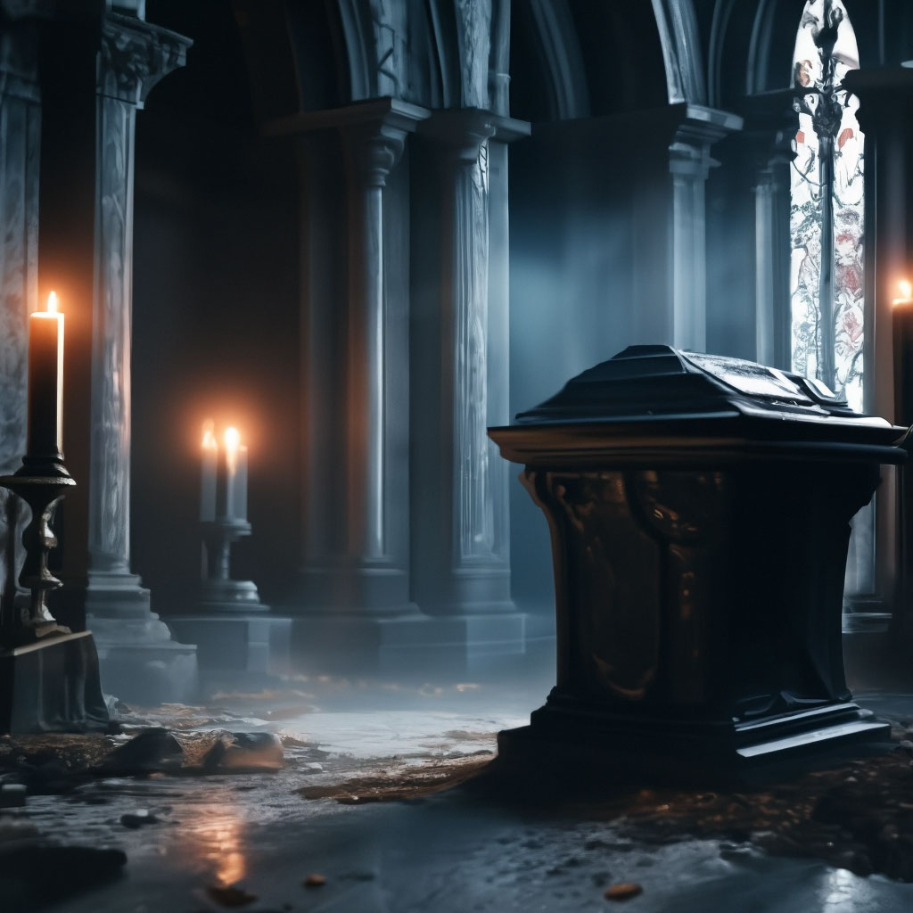 "Antique gothic crypt, sarcophagus, cobweb, dust, moonlight, aesthetics ...