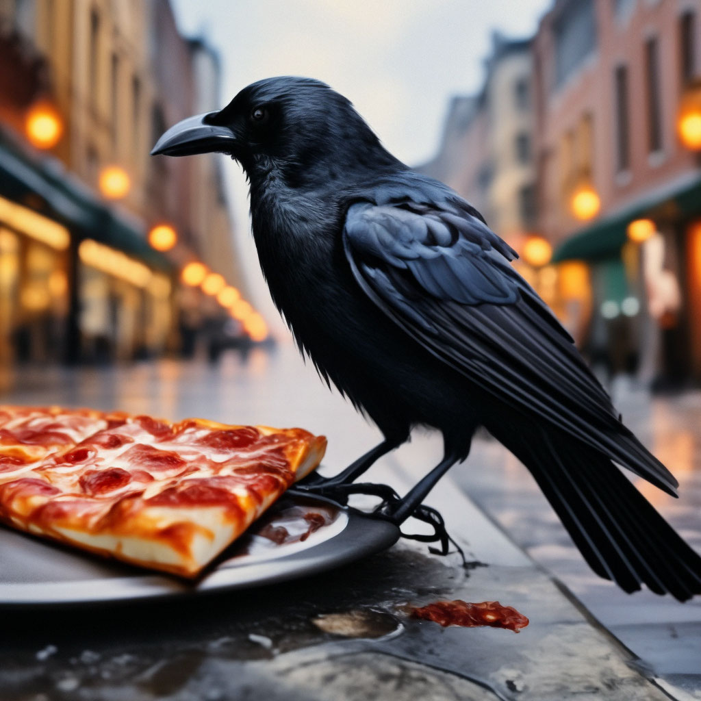 "A guy once sent a piece of pizza to a crow... Detailed careful drawing ...