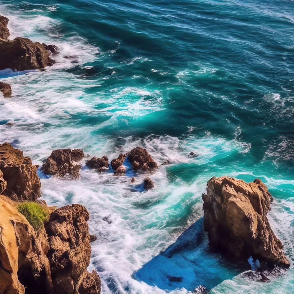 "Ocean, view from the rocks, from the top, beautiful, elaborate details ...