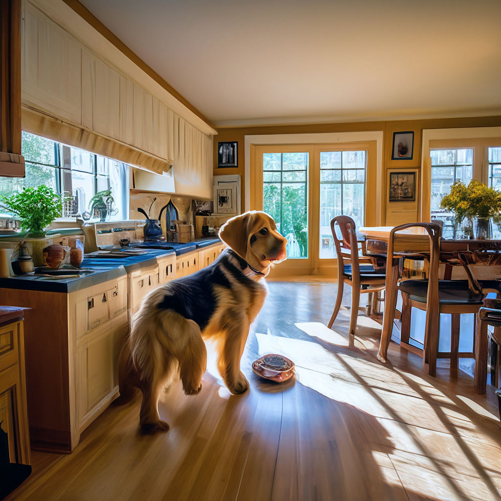 "The dog is in the kitchen" — image created in Shedevrum