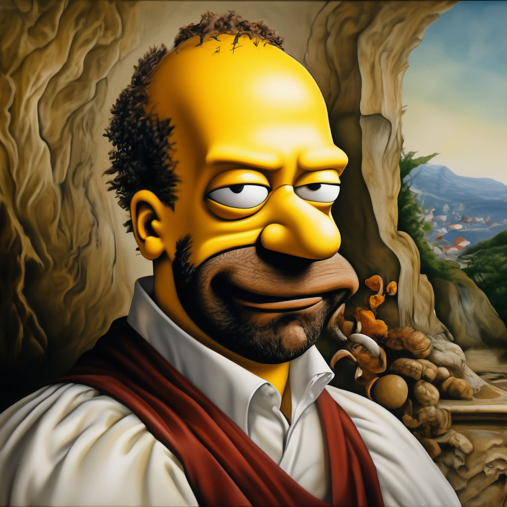 "Daub portrait of Homer Simpson in the style of Brueghel watercolor ...
