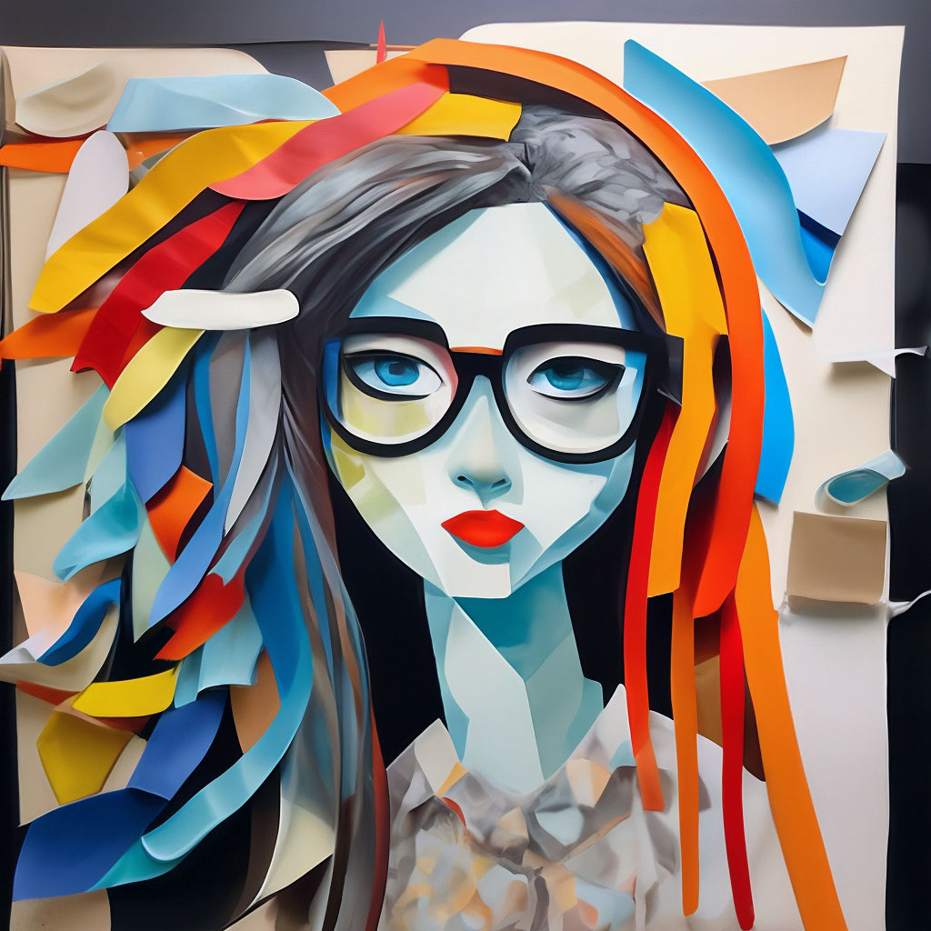 "Crumpled paper, applique technique, high noise level, constructivism ...