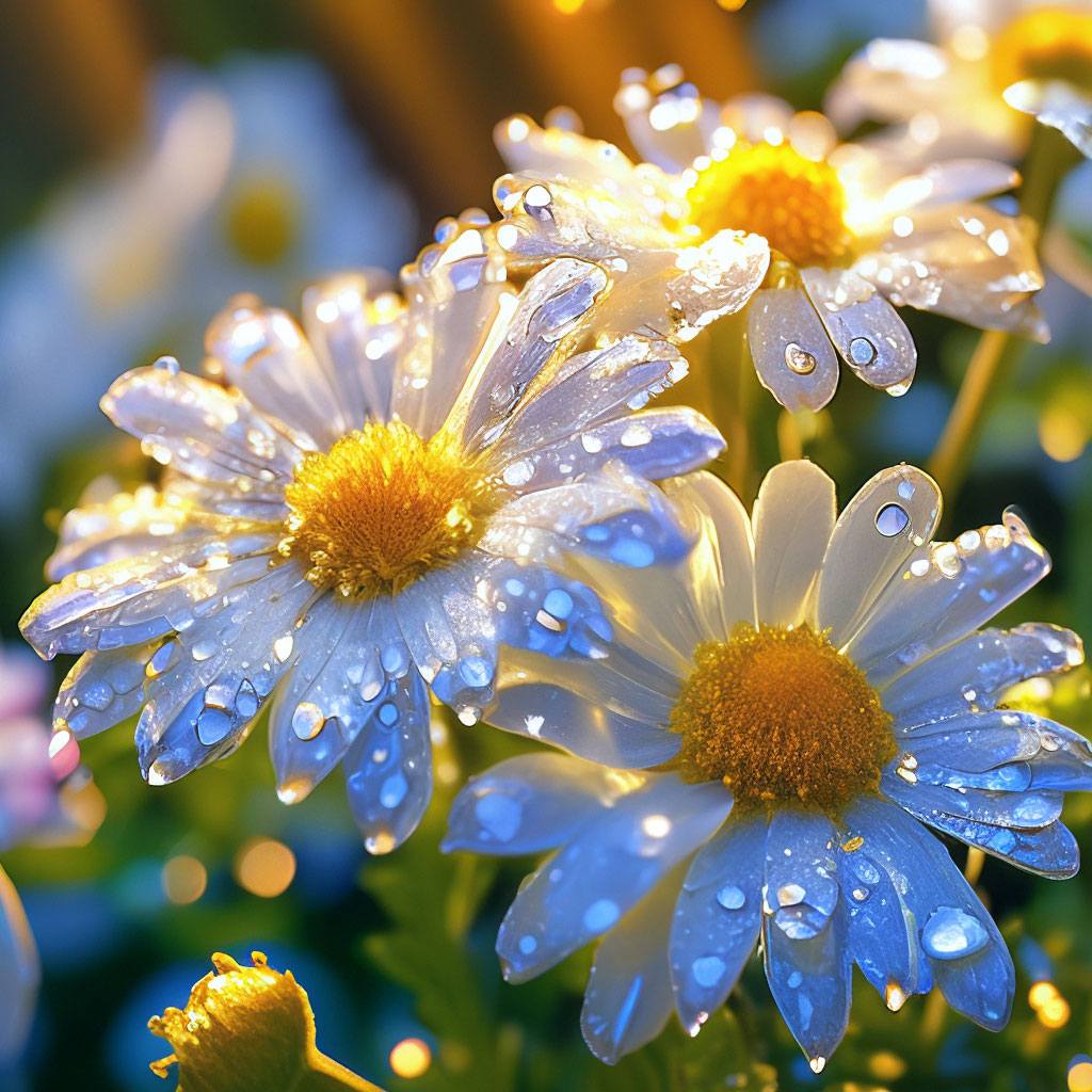 "Flowers🌷 photorealistic painting, bright sunlight in morning dew ...
