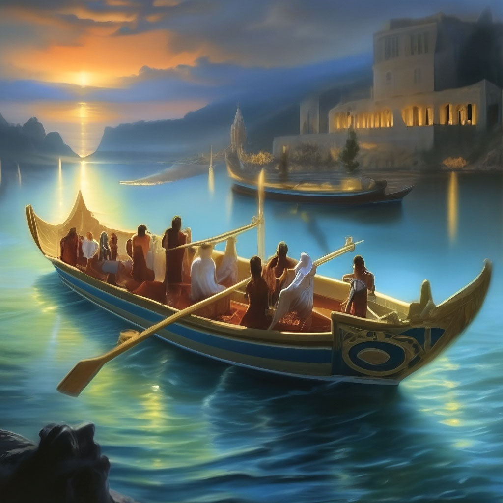 "Charon boat Styx" — image created in Shedevrum