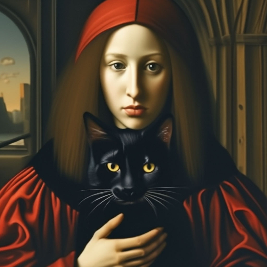 "A woman with a cat in the style of Hieronymus Bosch 15th century, a ...