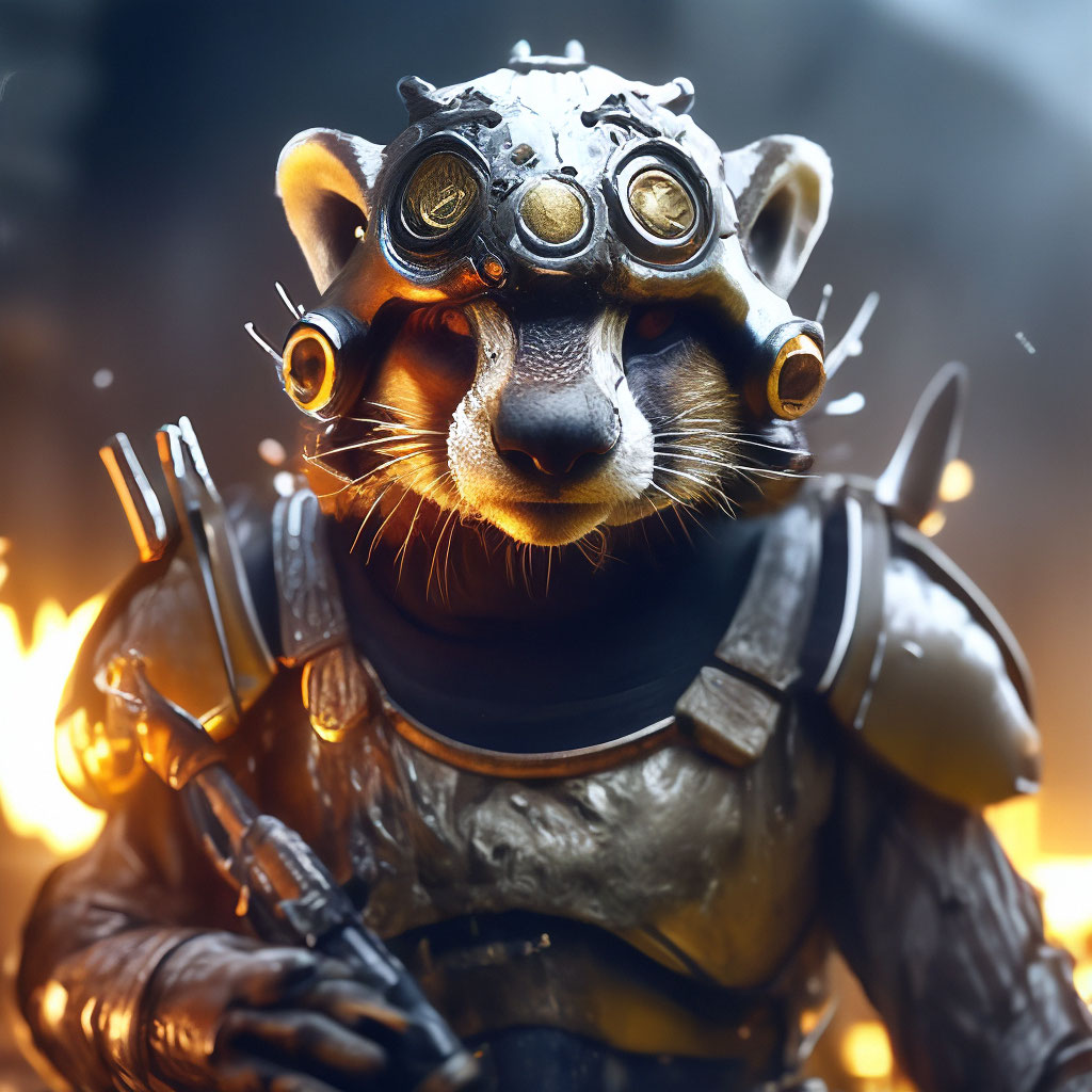 "Wet anthropomorphic badger in helmet, steampunk, weapons, realistic ...
