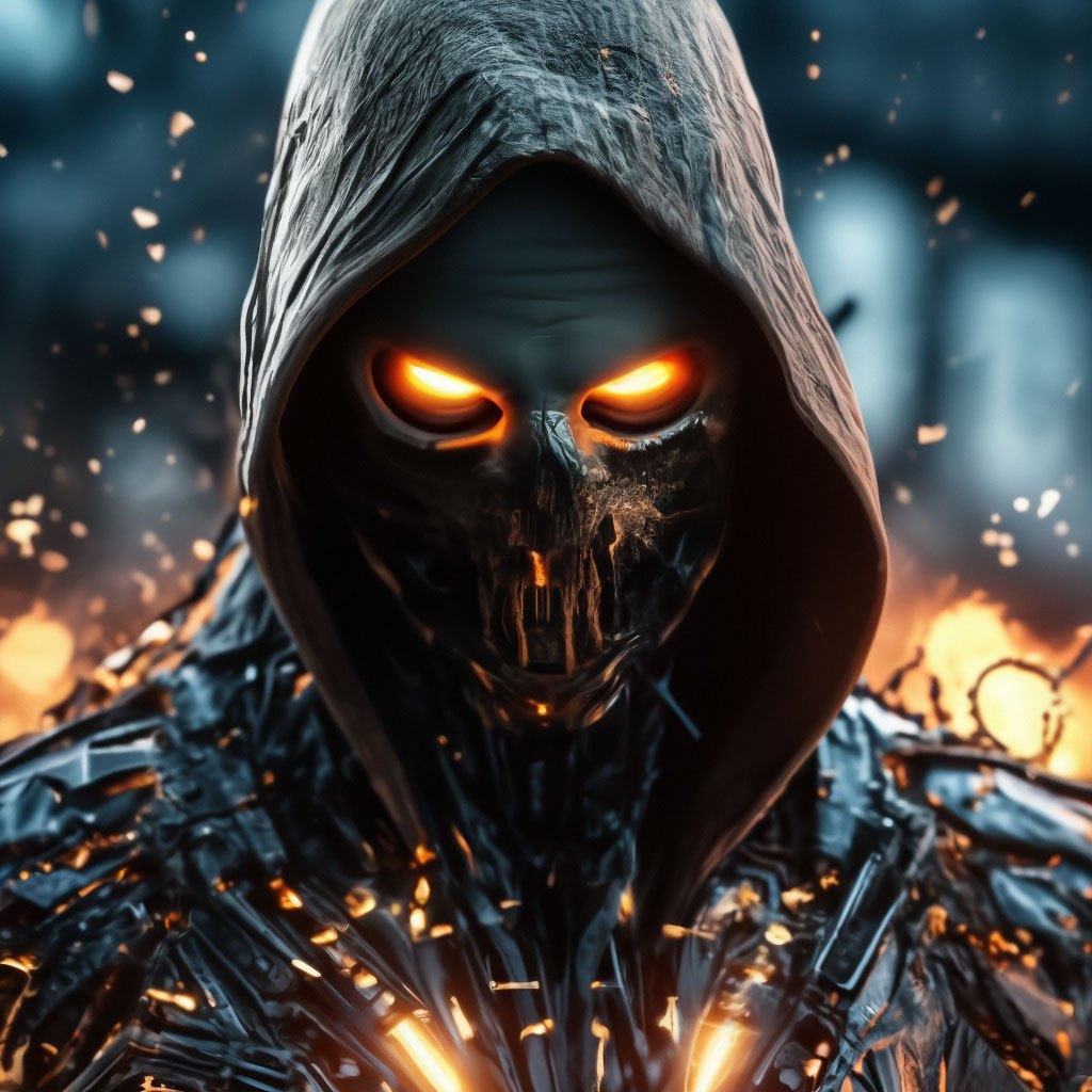 " scarecrow,cyborg,dangerous,brutal,horror,horror,3D rendering,32k, CGI ...