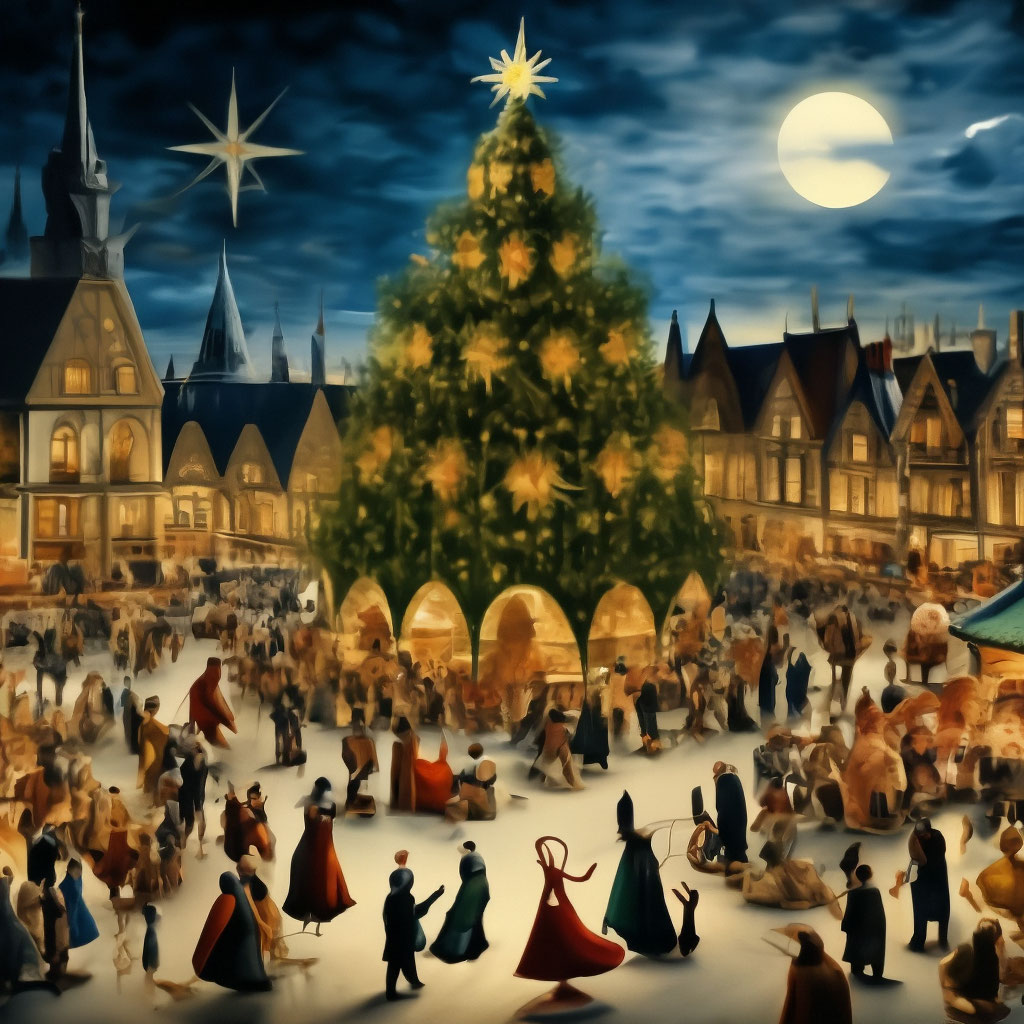 "New Year's fair, Hieronymus Bosch style, Dutch painting, many absurd ...