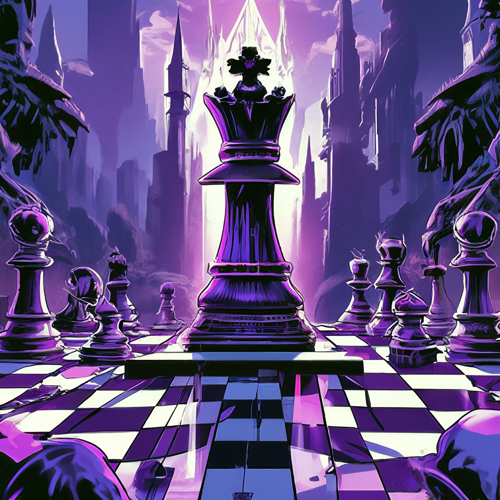 "The chess piece king stands in the middle of the chessboard horror ...