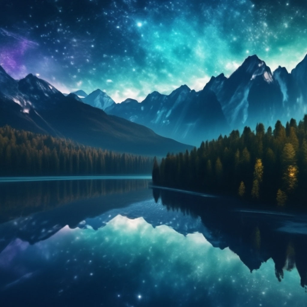 "The universe in the lake Realism 4k Full HD night greenish shades purple …" — image created in ...