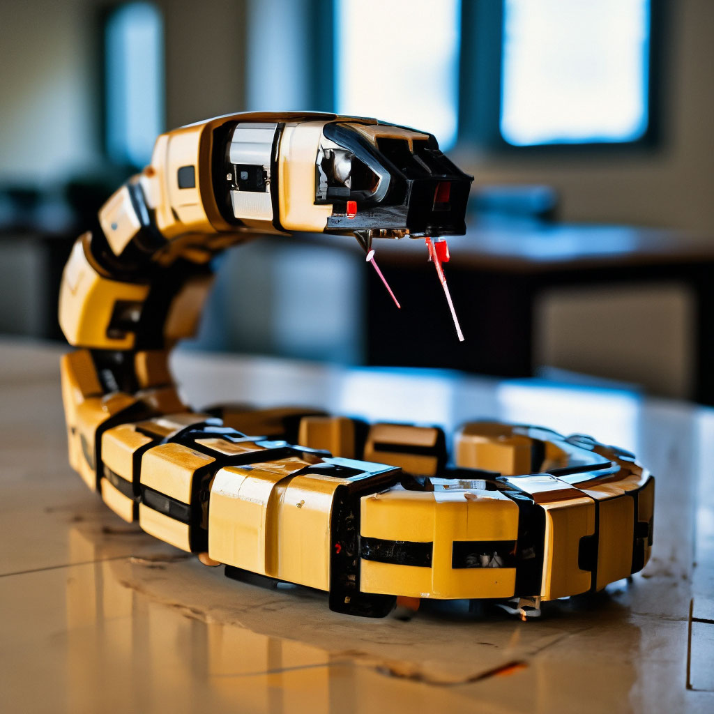 "A python-shaped robot assembled from short segments sinters a cube ...