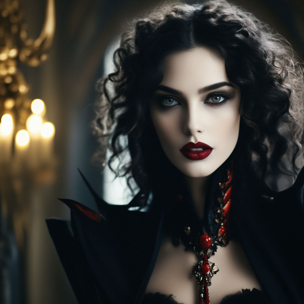 "Portrait:vampire with protruding fangs,baroque,noir,mysticism ...