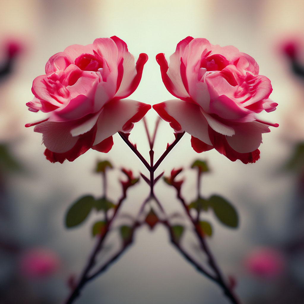 "Bush Rose on a branch, double exposure, vertical symmetry effect ...