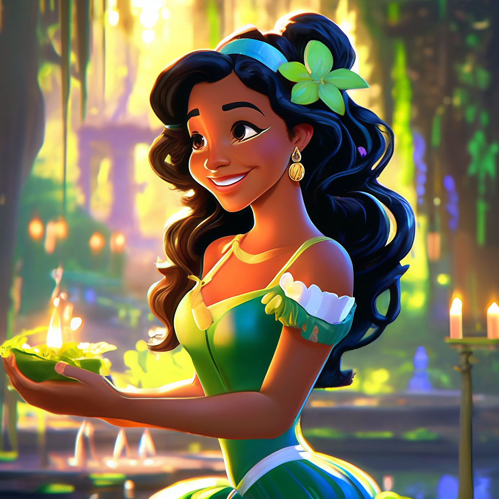 "Princess Tiana, Disney, cartoon" — image created in Shedevrum