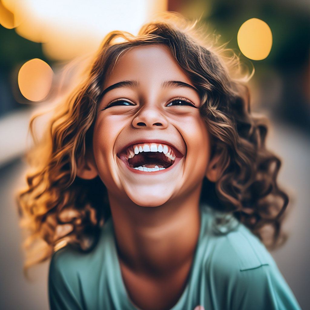 "World Smiles Day , a girl smiles with teeth" — image created in Shedevrum