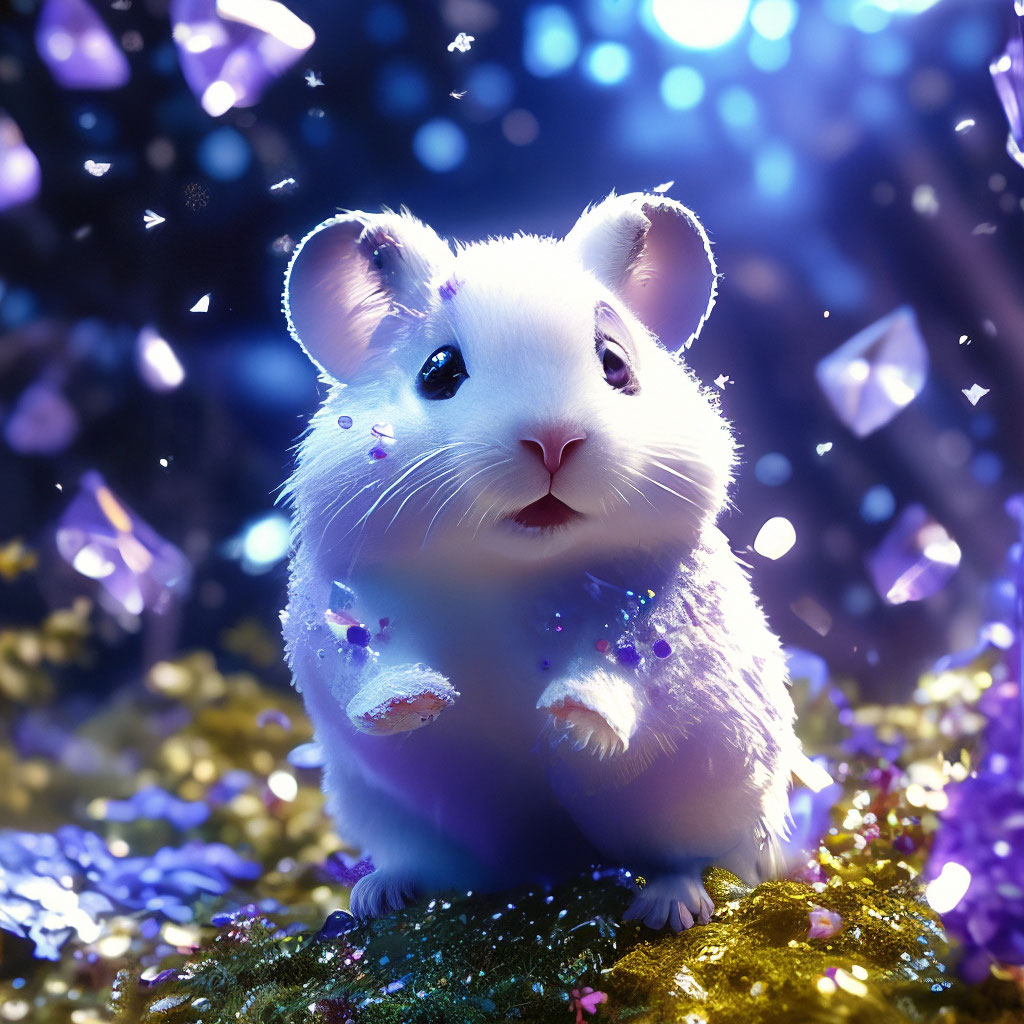 "Bark💘 Hyper realistic beautiful space hamster, blue-purple colors ...