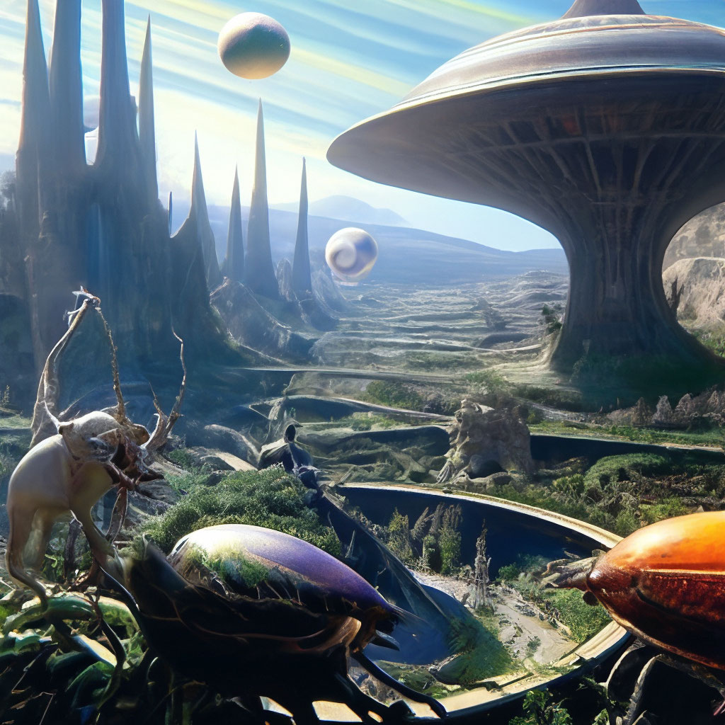 "Cosmos, Saturnian multilevel gardens fantasy botanical,fantasy animals ...