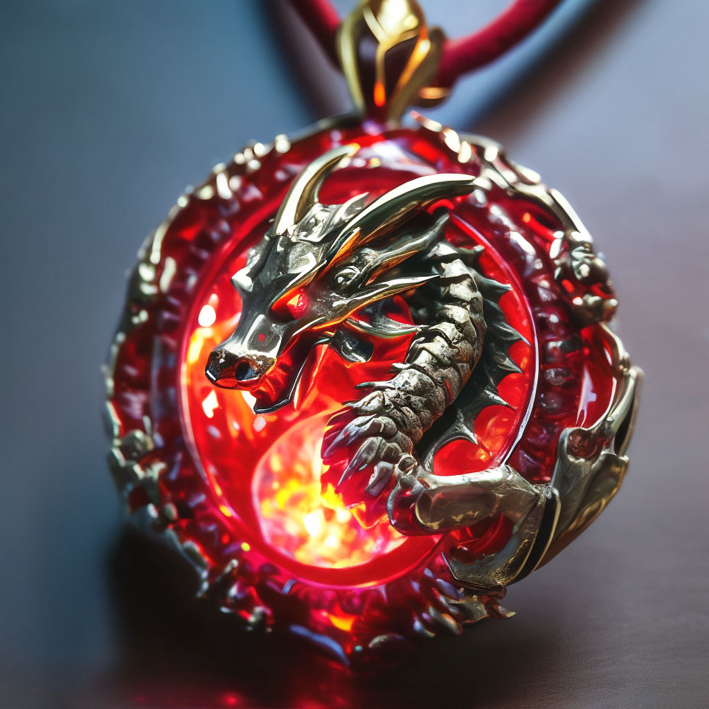 "Amulet of a dragon with fire in the interior of a ruby" — image ...