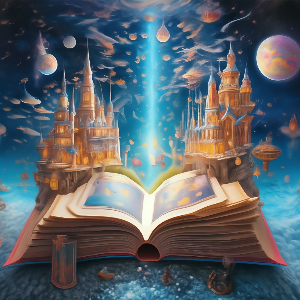 "A magical world from an open book" — image created in Shedevrum