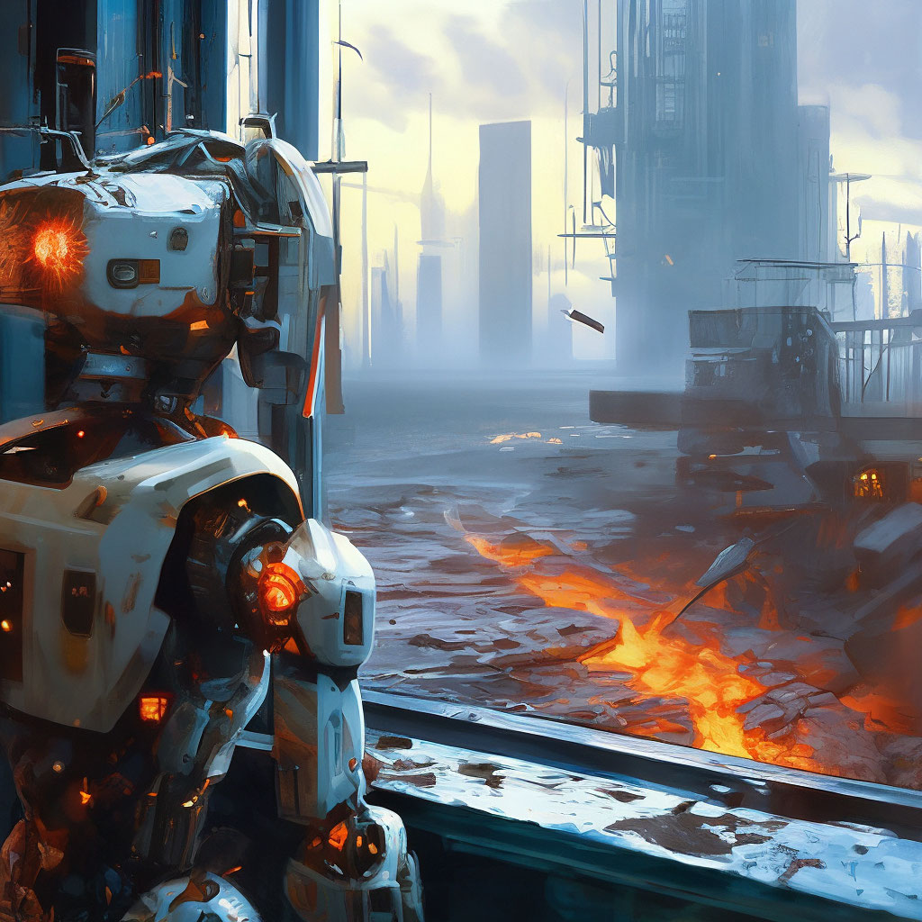 "View from the window, apocalypse, robots are burning, rain, russia ...