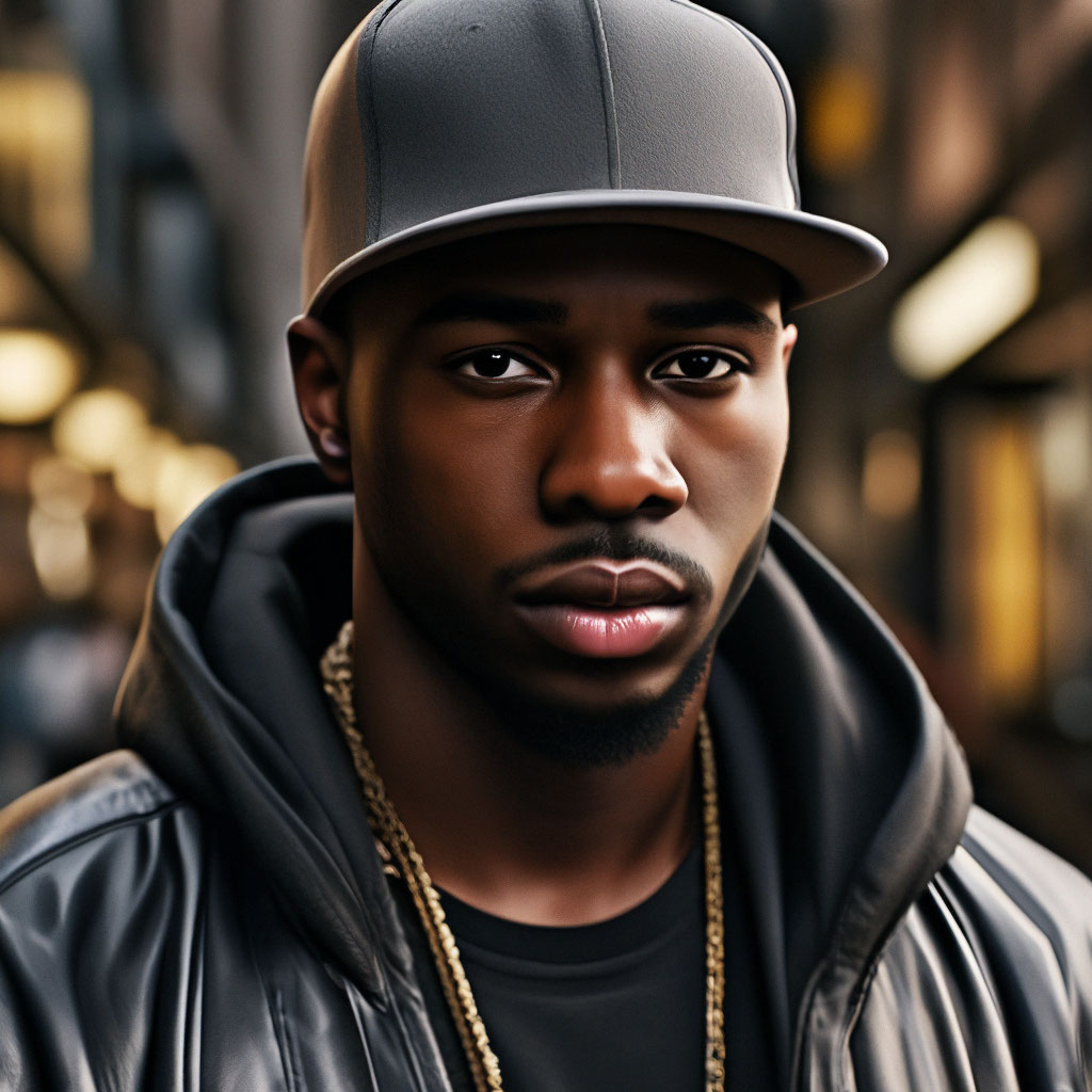 "Color image. African-American rapper. Photorealism. High image quality ...