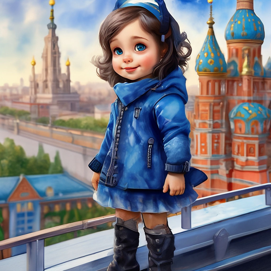 "Tosya is in Moscow , cartoon, funny little baby with big contented ...