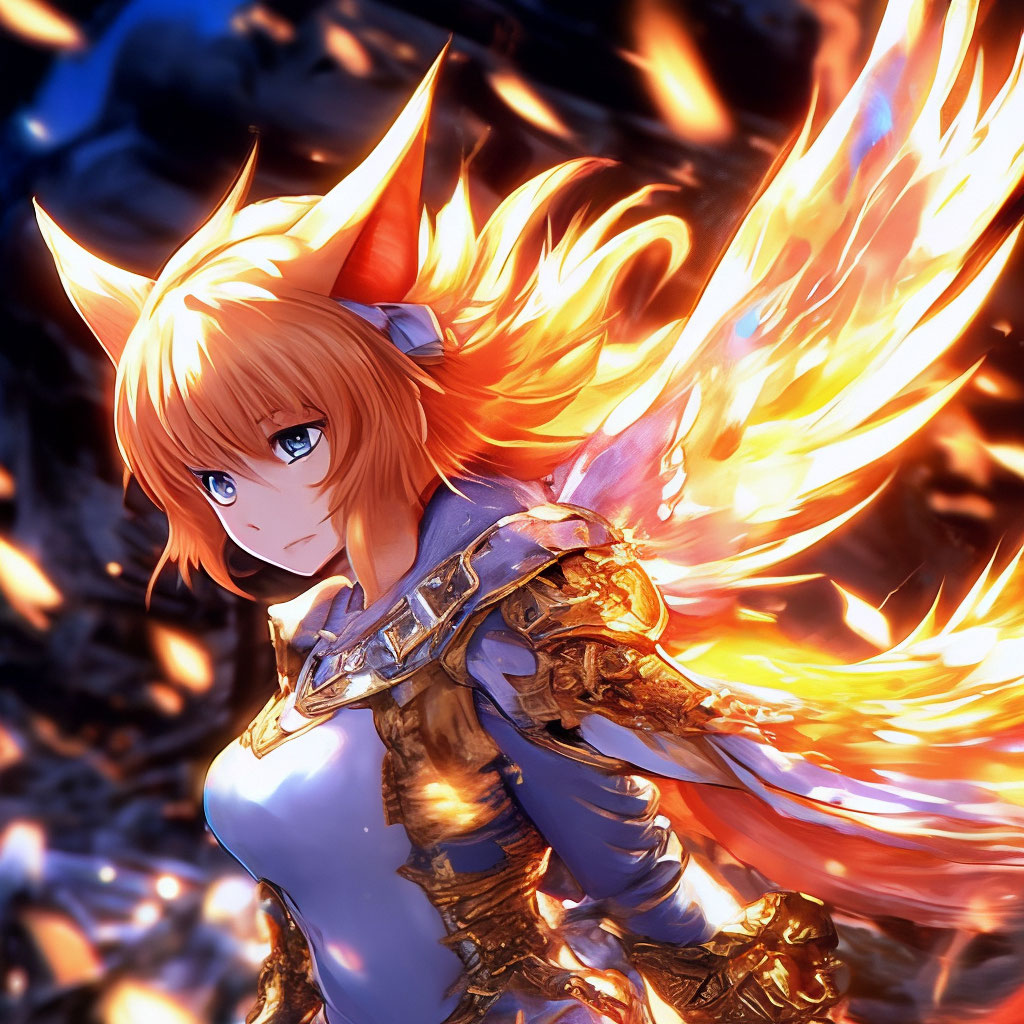 "Fox phoenix crystals anime manga high detail" — image created in Shedevrum
