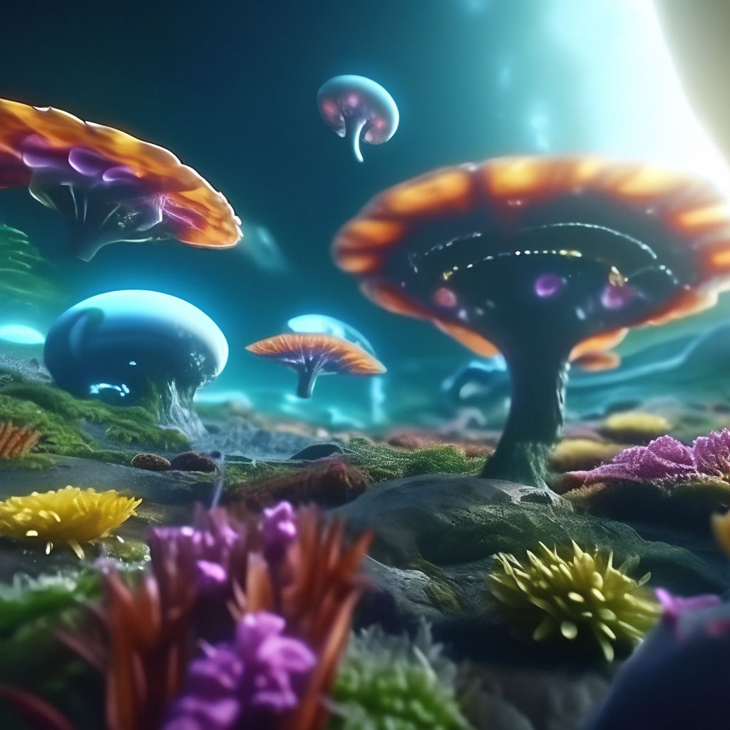 "Different life forms on another planet, realistic, beautiful ...