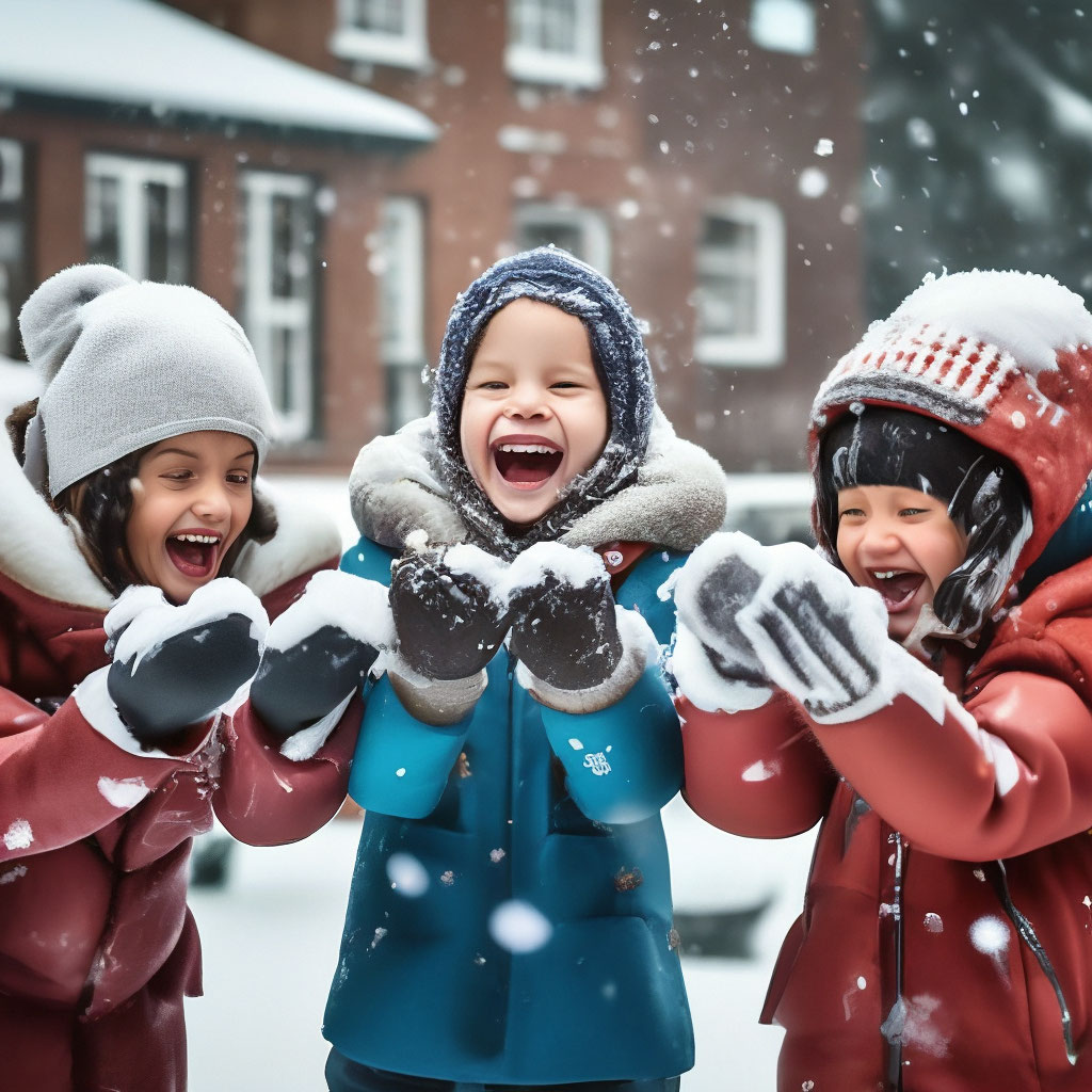 "People catch snowflakes with their hands and mouth, people are having ...