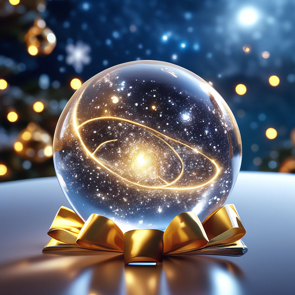"Crystal sphere inside the cosmos of the galaxy, comets, stars, sphere ...