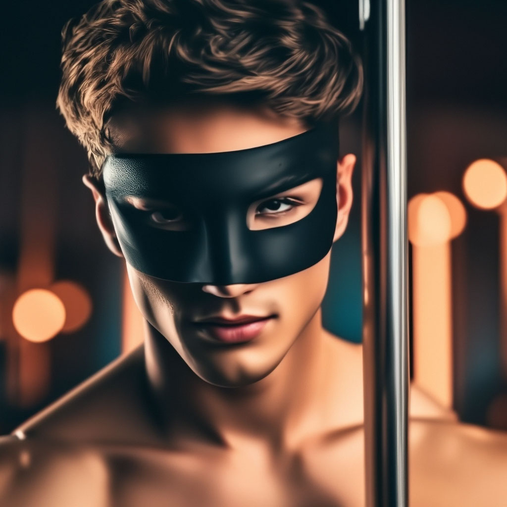 "A very handsome young guy with a mask over his eyes, graceful on a ...