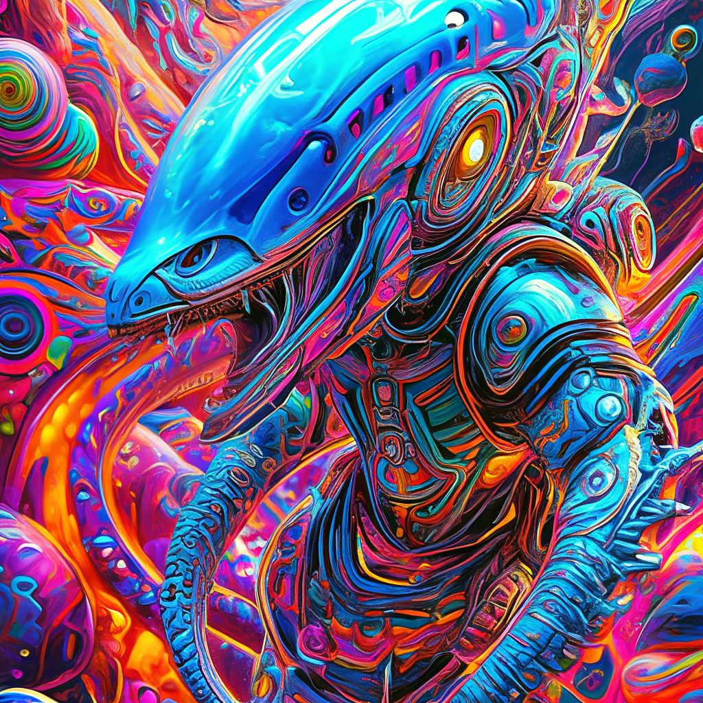 "Alien leviathan, many colors, fabulous, filigree, futuristic ...