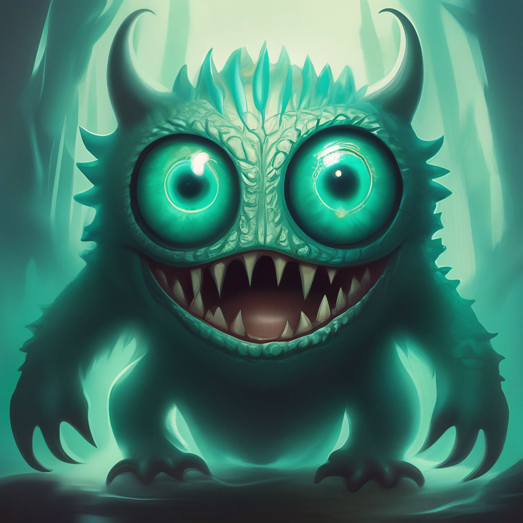 "A monster with turquoise eyes" — image created in Shedevrum
