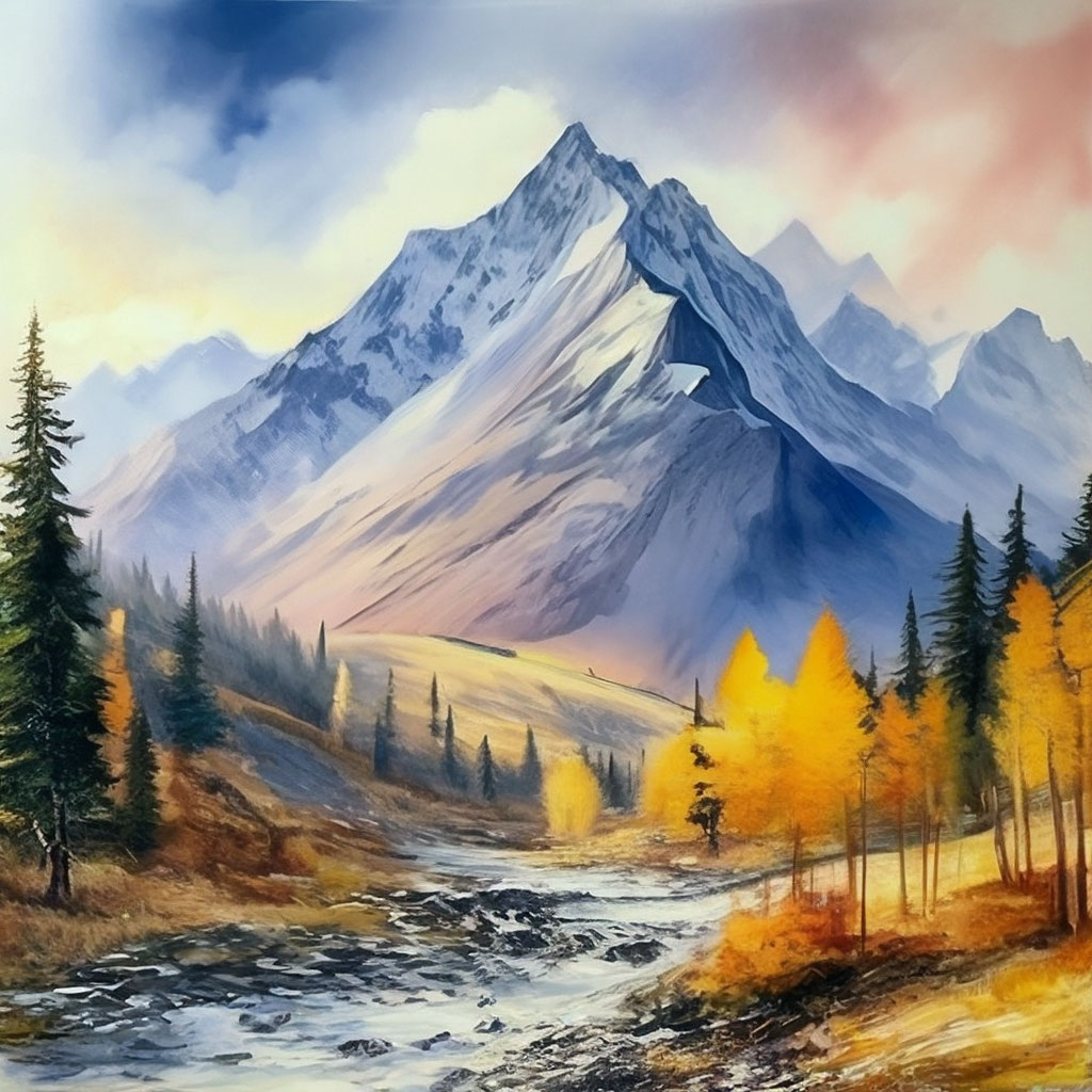 "Watercolor painting autumn Altai, majestic mountains, watercolor ...