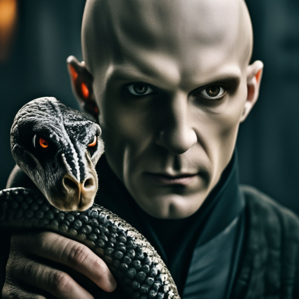 "Voldemort without a nose and nagaina the snake. detailed portrait of ...