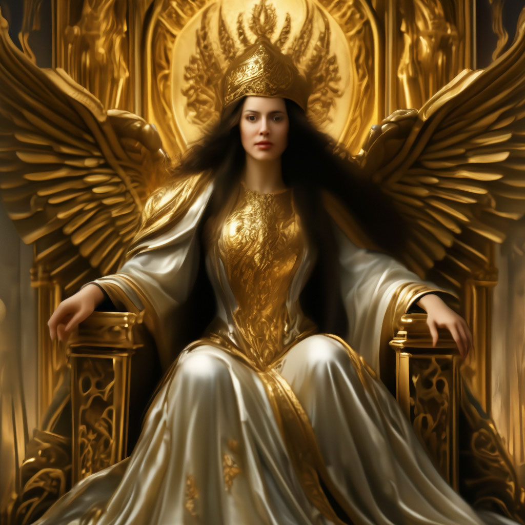 "The Great heavenly Lady on the golden throne" — image created in Shedevrum
