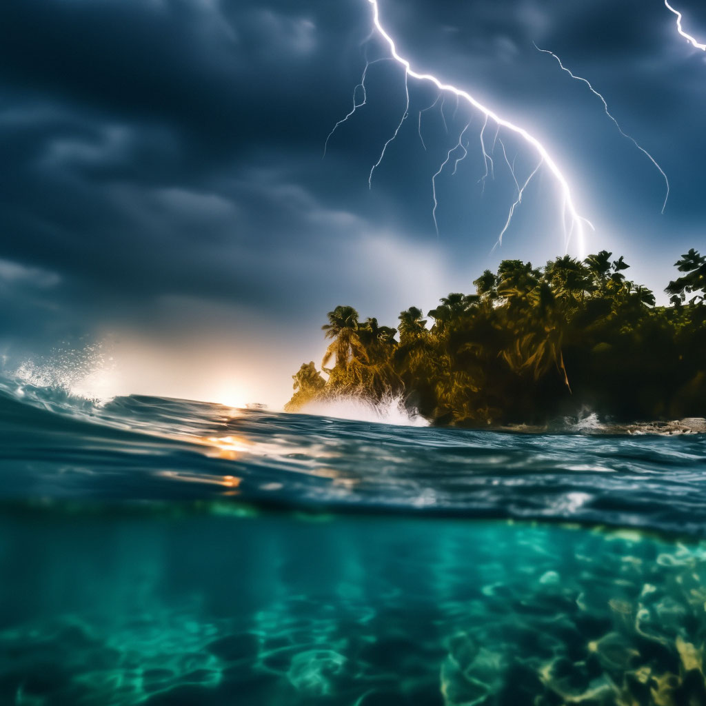 "Lightning flashes in the sky,ocean,camera half in the ocean,trending ...