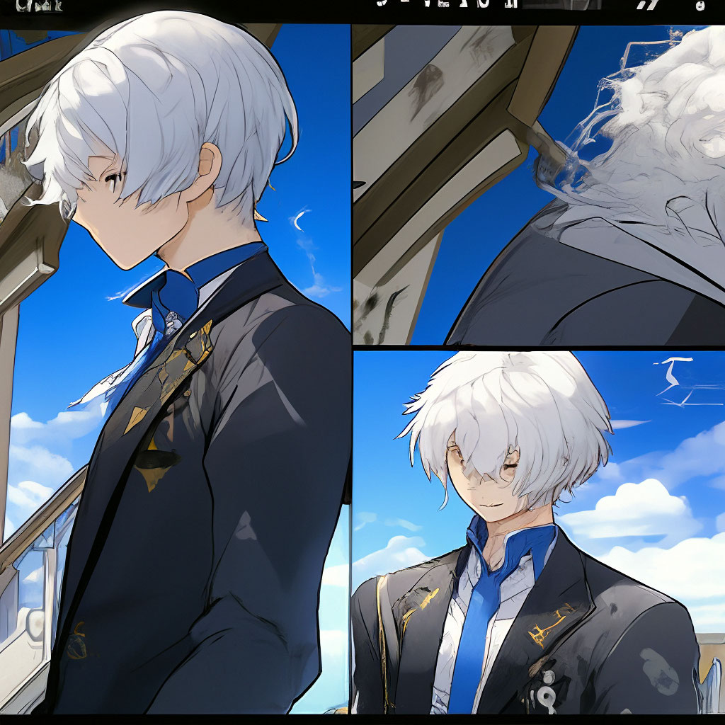 "Project K, ストレイン, art, sketch, slender guy, square, white hair, bright ...
